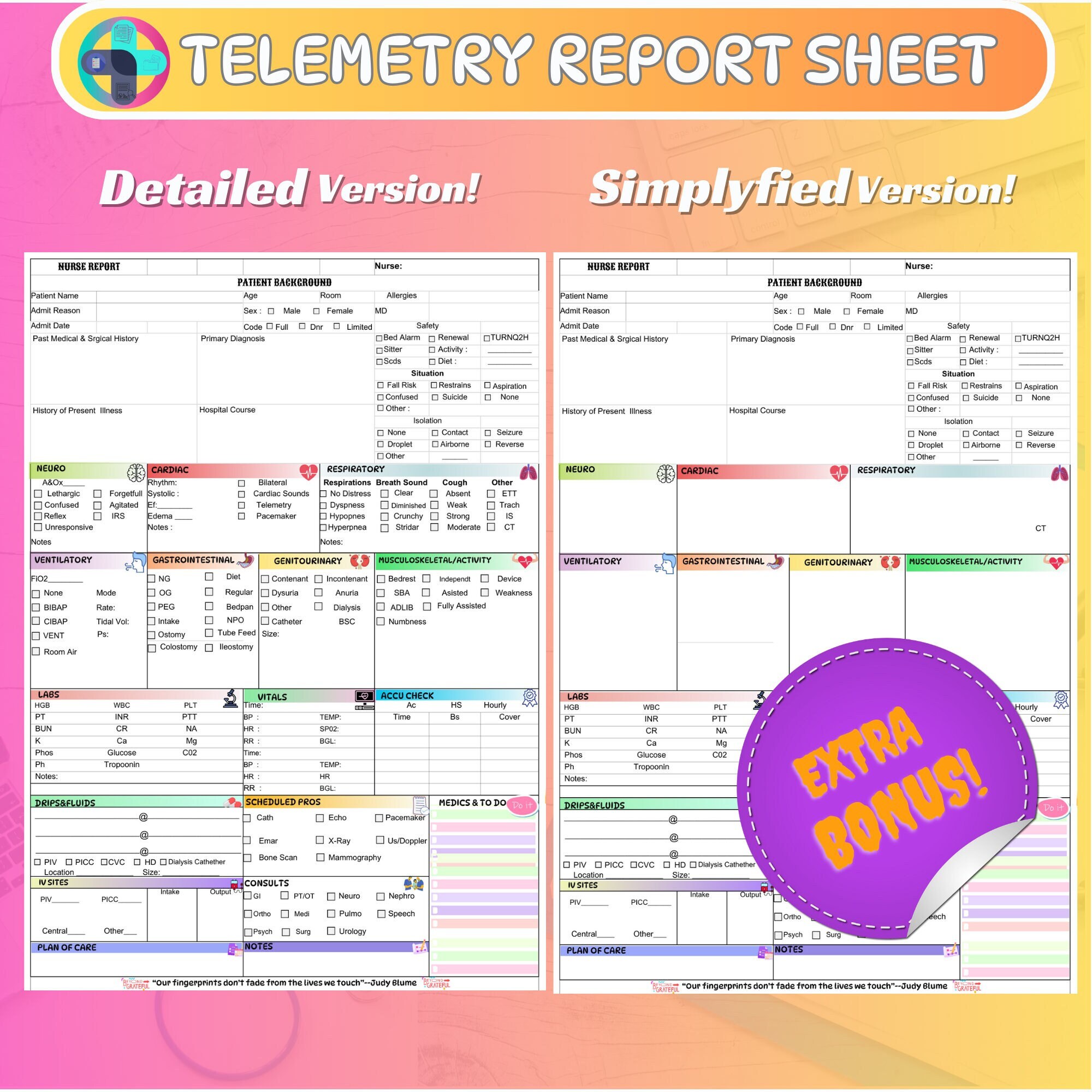 Medsurg Nurse Telemetry Report Sheet, Printable Nurse Shift Organizer ...