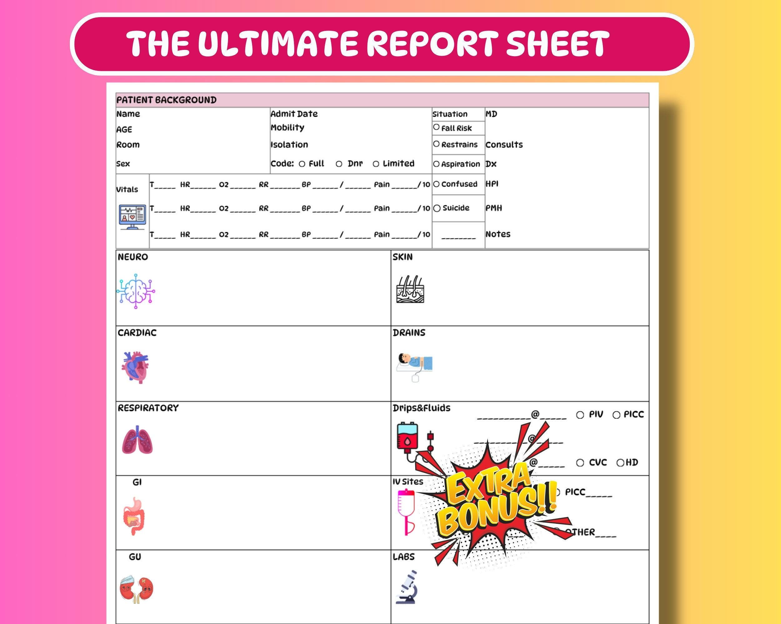 Ultimate Nurse Brain Sheet Med Surg Report Sheet Tele Report Sheet ...