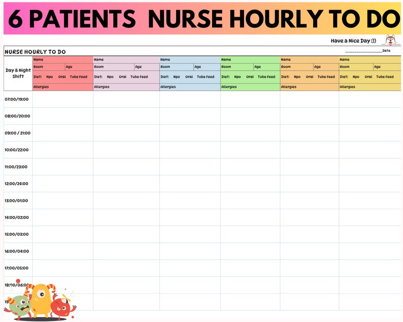 Nurse Shift Planner Set-6 Patient Nursing Report Sheets Daily ...