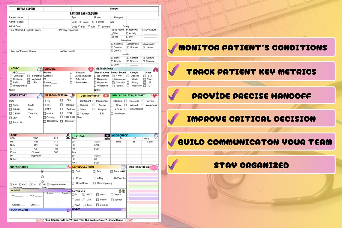 Medsurg Nurse Telemetry Report Sheet, Printable Nurse Shift Organizer ...