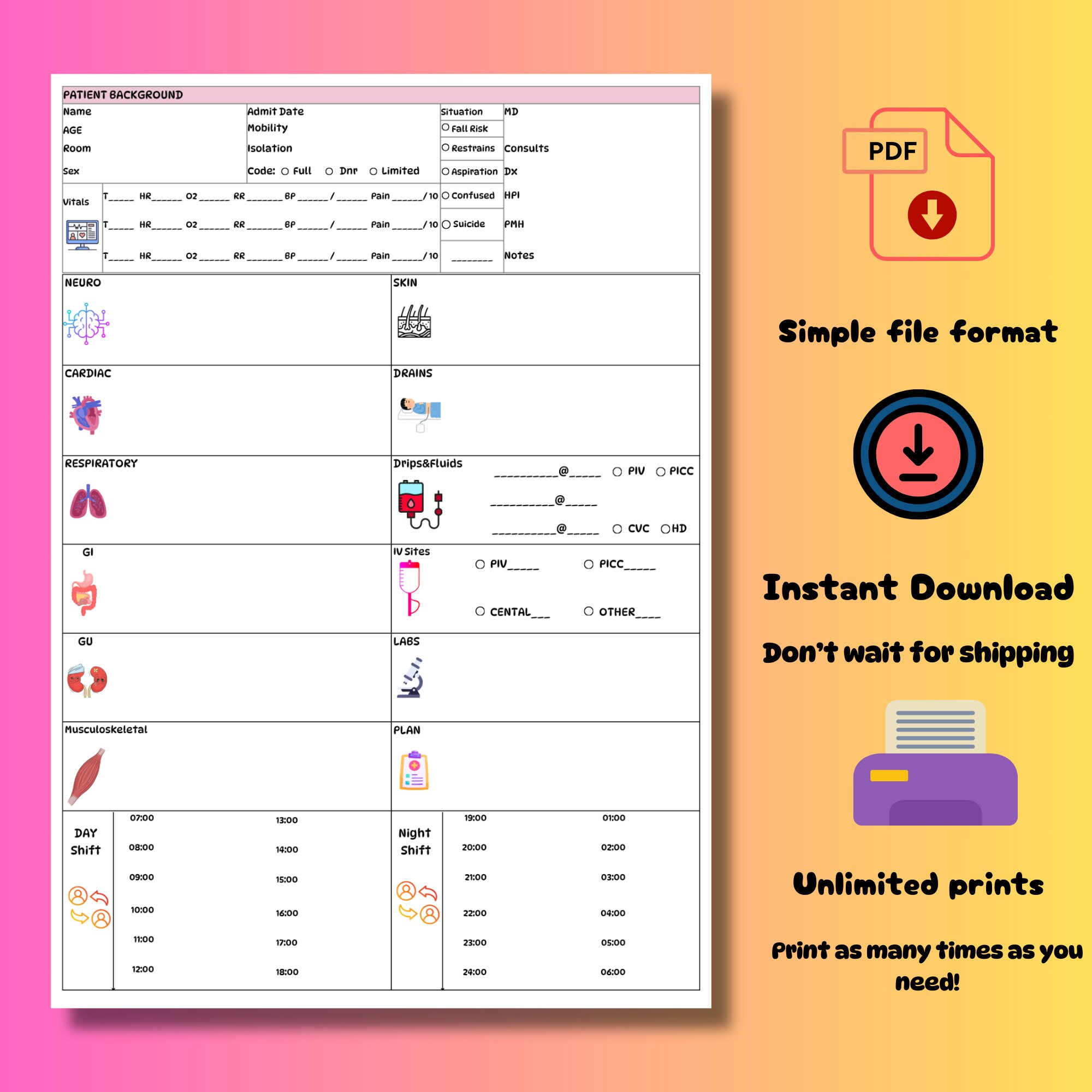 Ultimate Nurse Brain Sheet Med Surg Report Sheet Tele Report Sheet ...