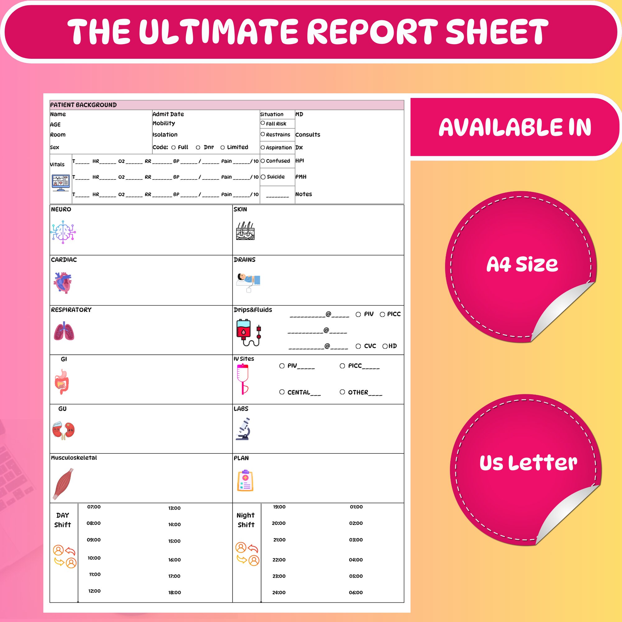 Ultimate Nurse Brain Sheet Med Surg Report Sheet Tele Report Sheet ...
