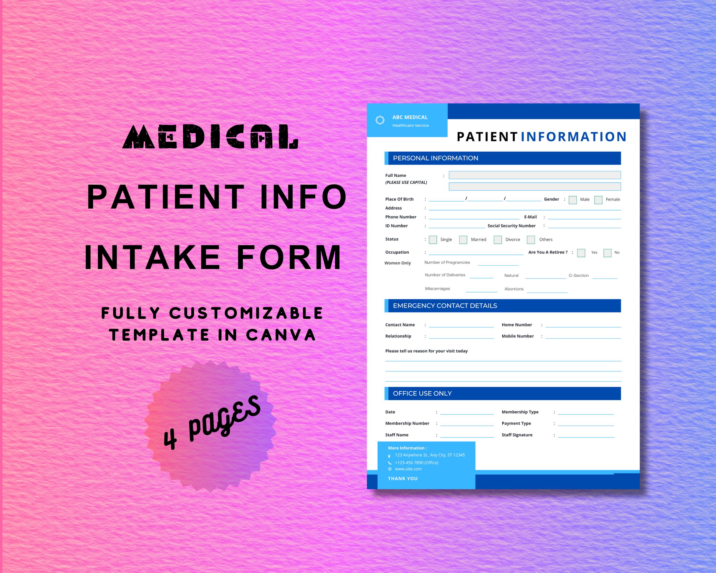 Hospital Form - Clinic Form Template - Medical Patient Form - New ...
