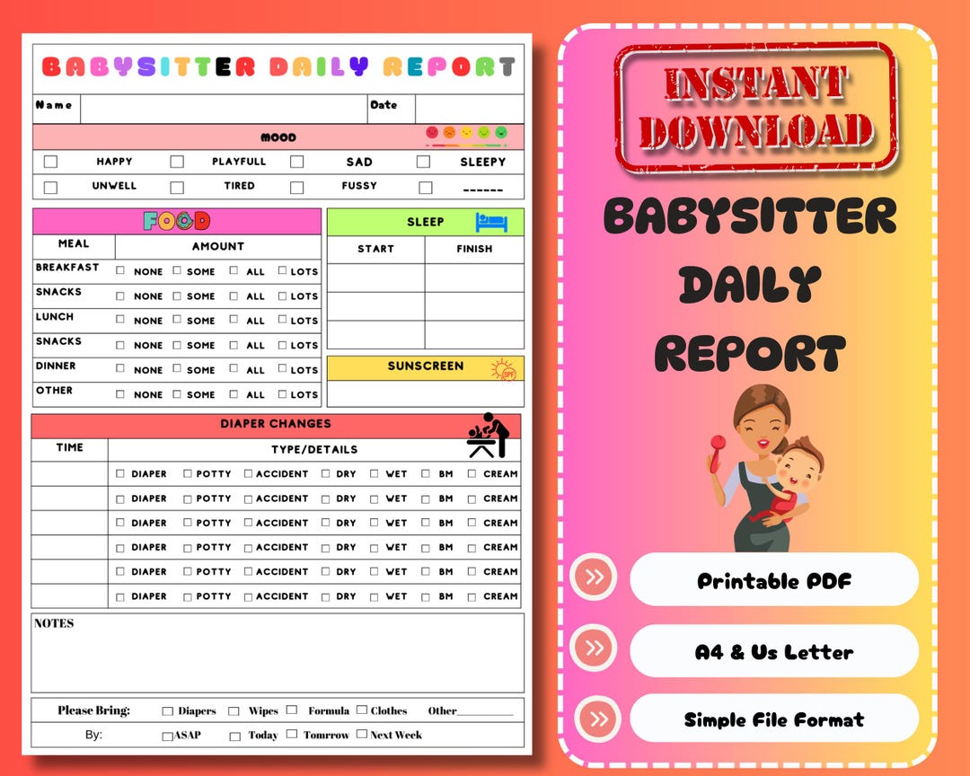2025 Babysitter Daily Log I Toddler Daily Log I Babysitter Log I ...
