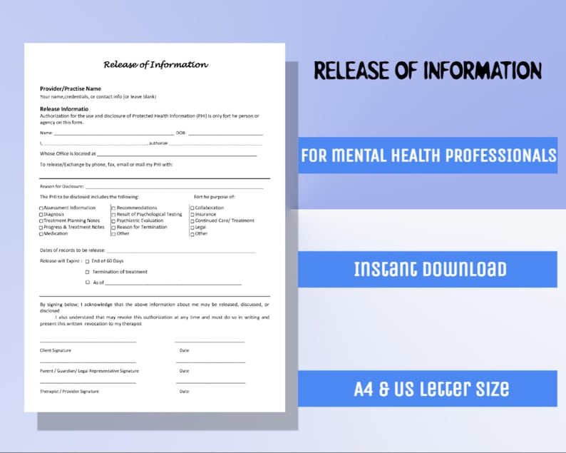 Release of Info - Mental Health ROI - Privacy Paperwork - Release of ...