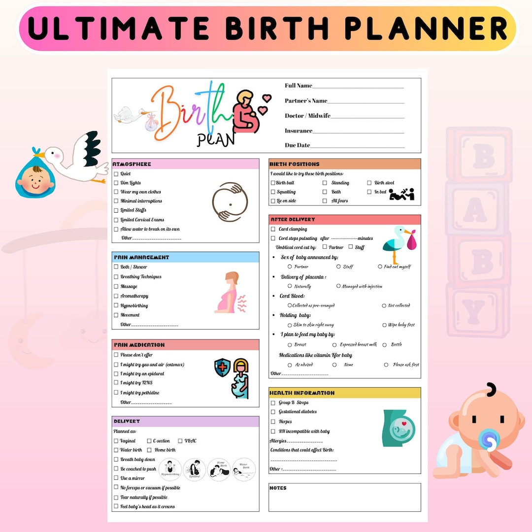 Printable Birth Plan Template Editable & Customizable Organize Your ...