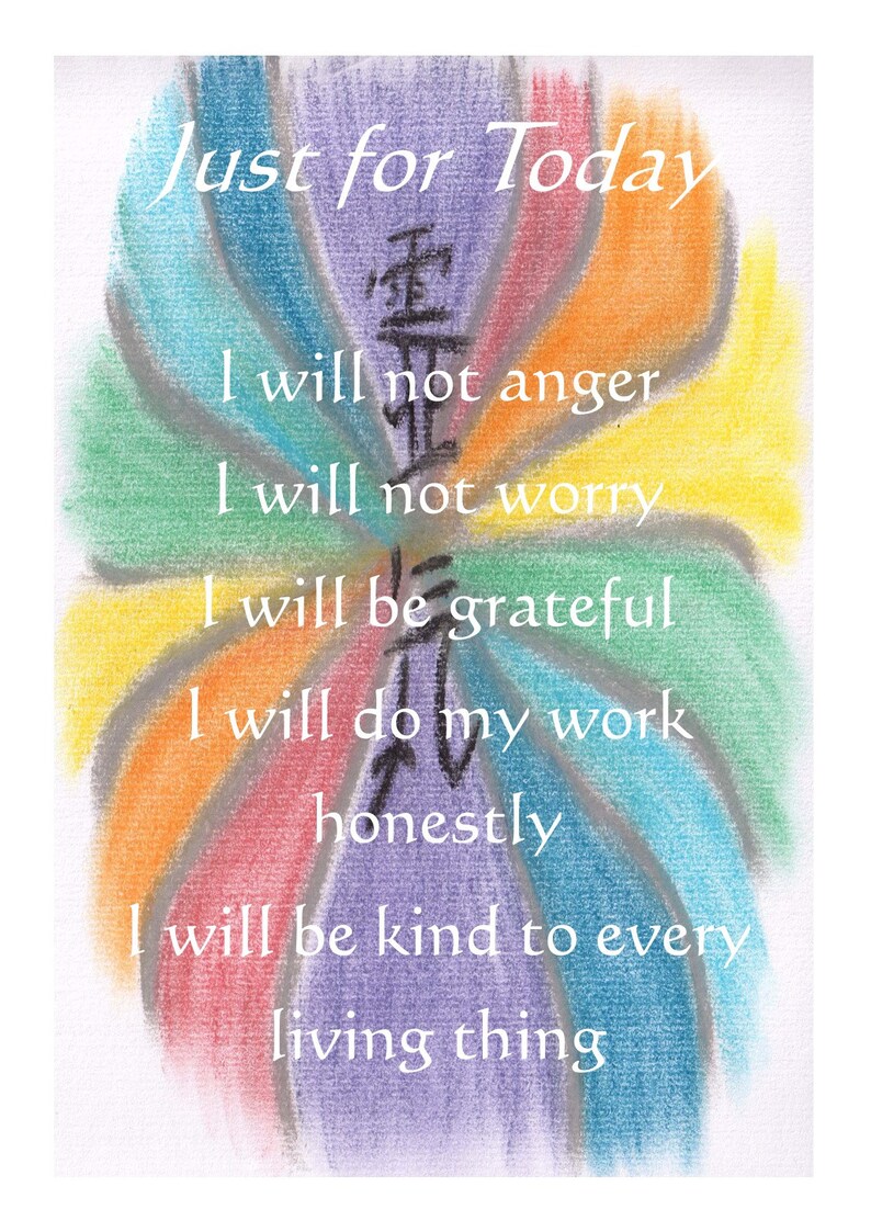 Reiki Principles Printable Digital Art | Reiki Japanese Kanji in ...