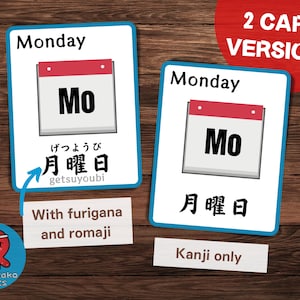 Japanese Kanji Months & Days of the Week Flashcards, Learn Japanese ...