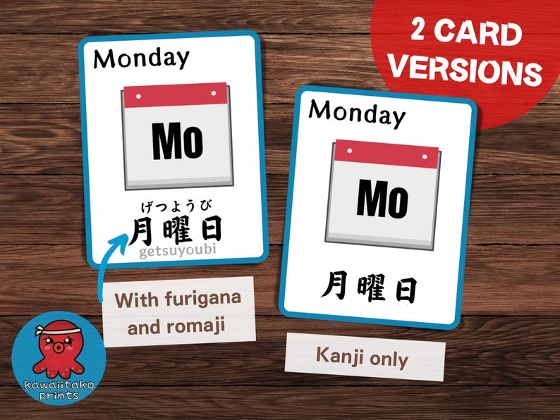 Japanese Kanji Months & Days of the Week Flashcards, Learn Japanese ...