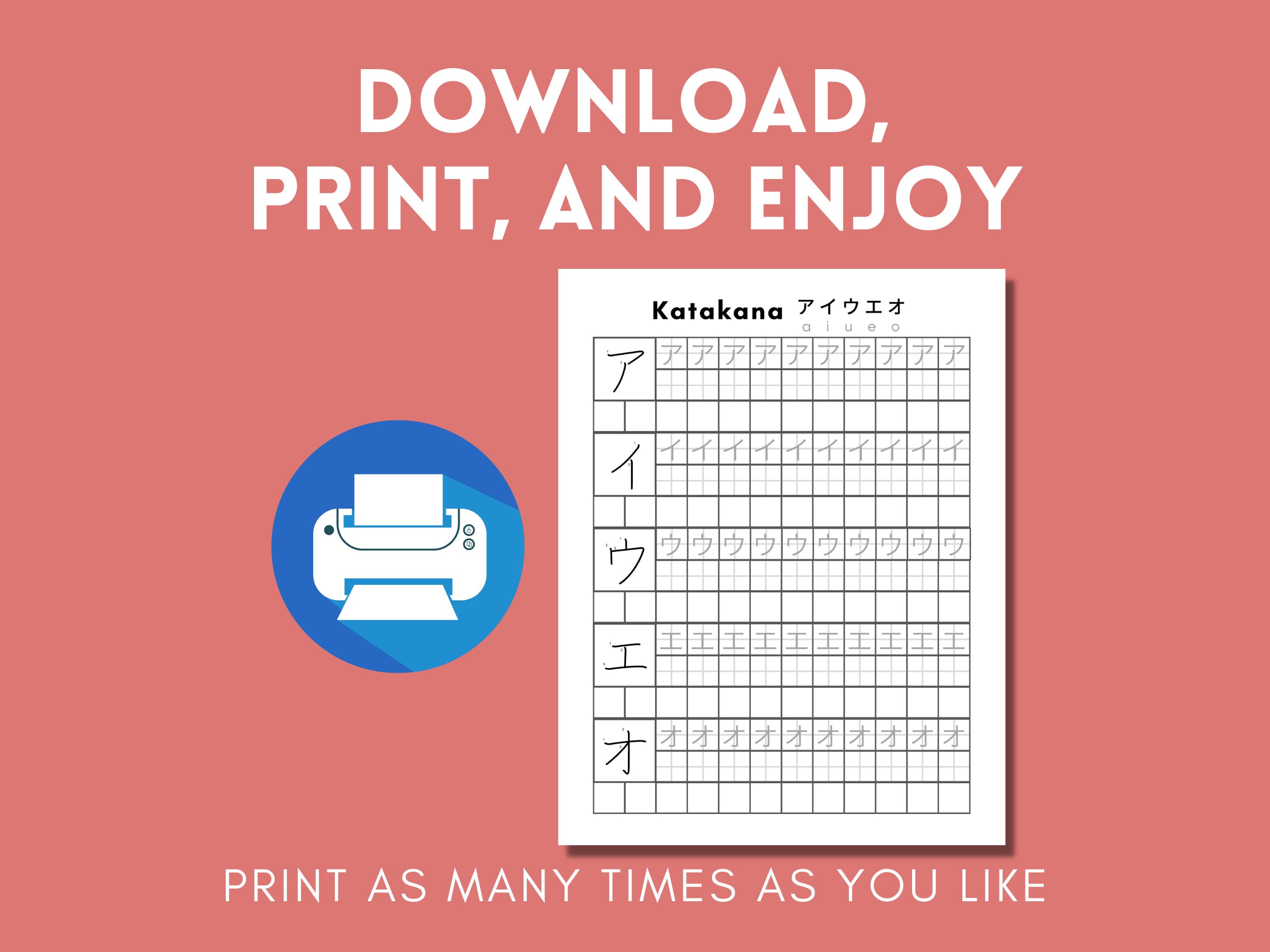 Japanese Hiragana Katakana Writing Practice Pages With Blank Practice ...