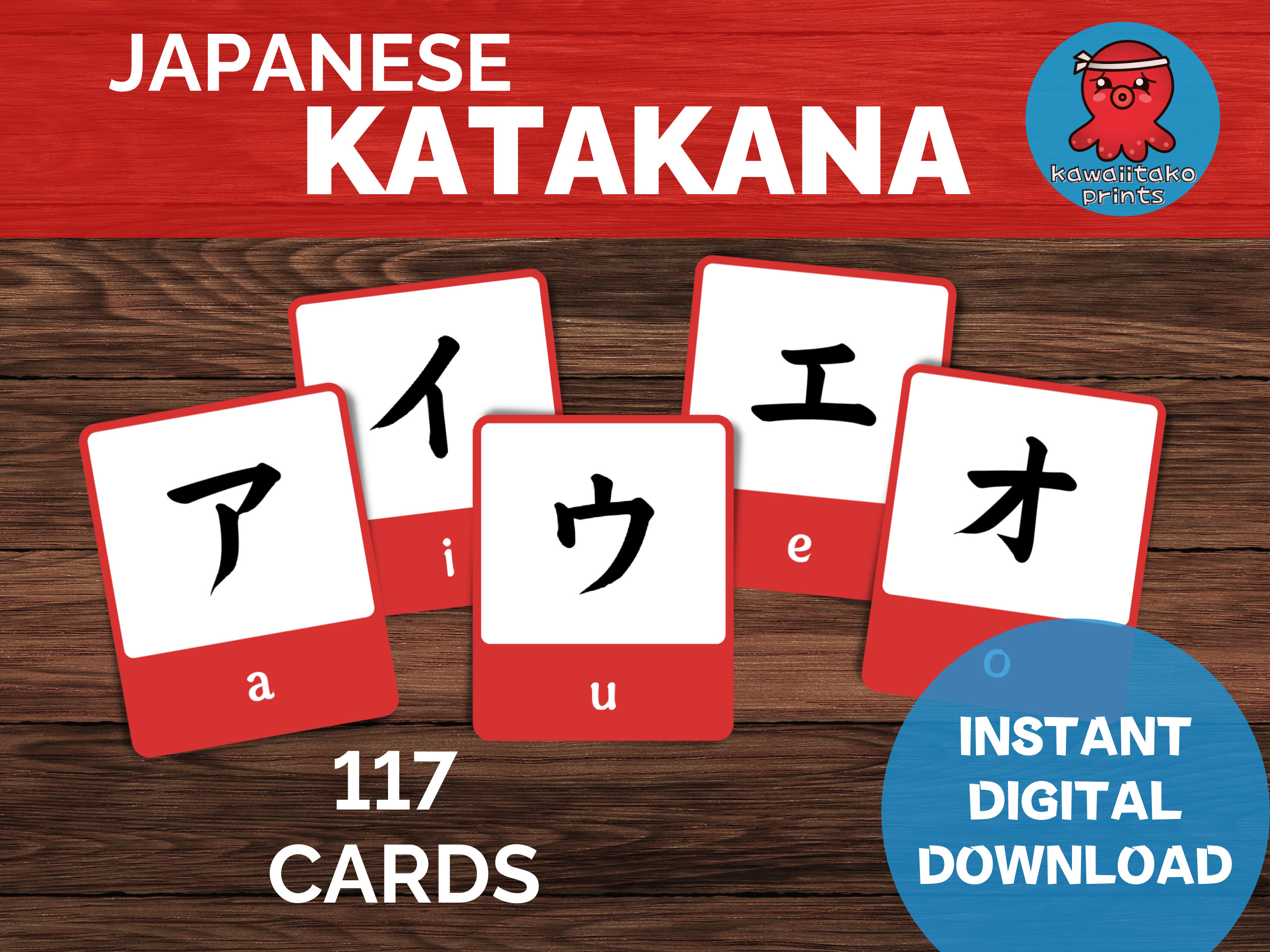 Japanese Katakana Flashcards, Japanese Language Learning, Printable PDF ...