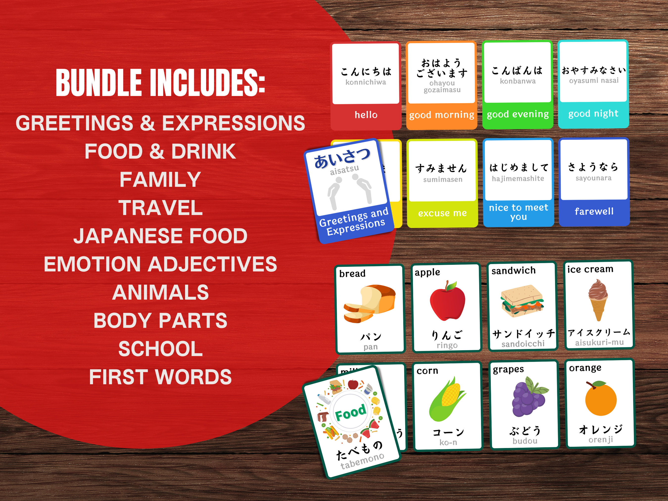 Japanese Flashcard Mega Bundle, Learn Japanese Words Starter Set, Japan ...