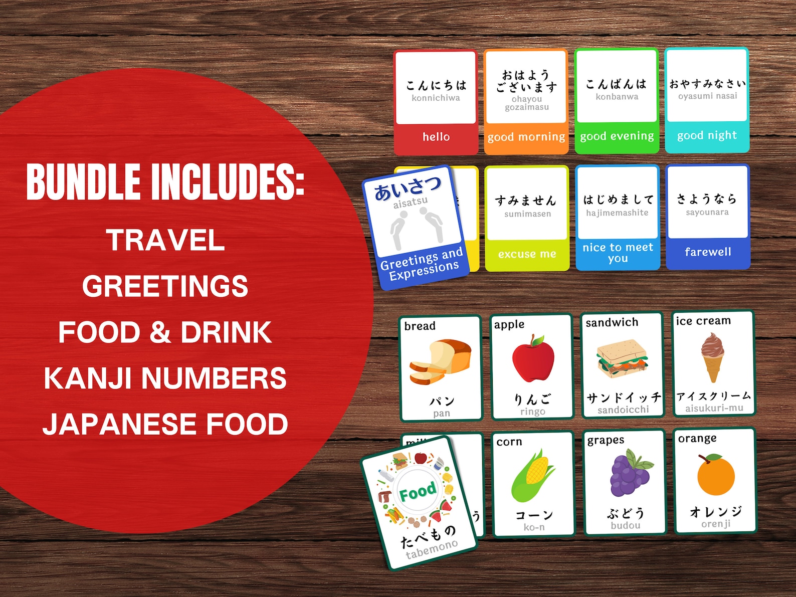 Beginner Japanese Travel Flashcard Set, Learn Japanese Starter Bundle ...