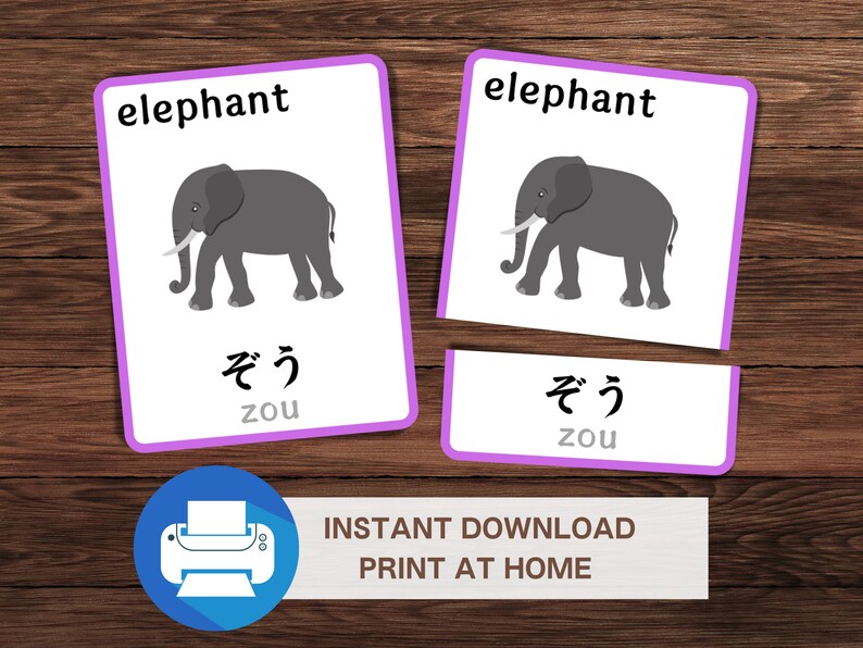 Japanese Animal Flashcards Learn Japanese Printable Japan - Etsy