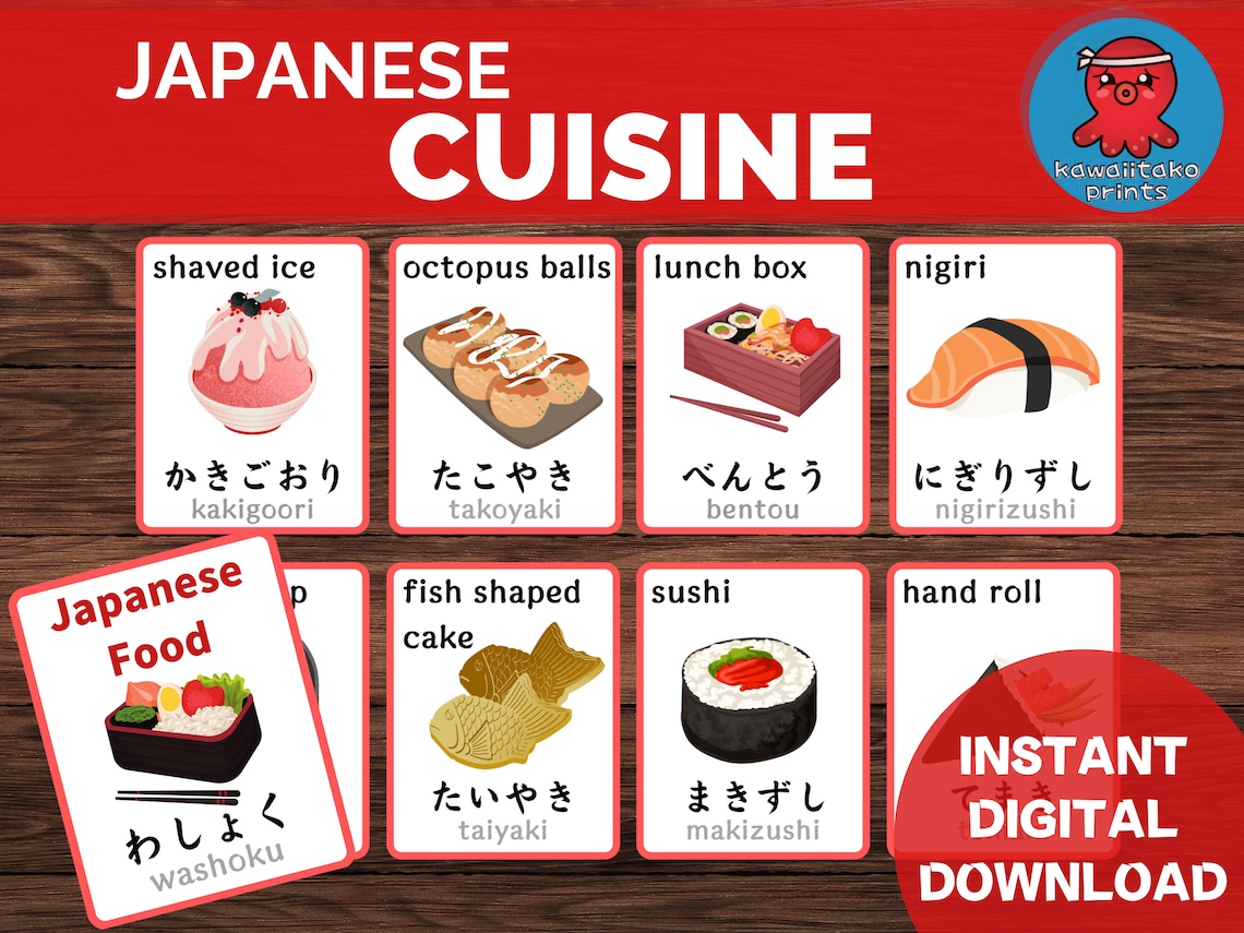Japanese Food Flashcards, Printable Cuisine Cards, Instant Download ...