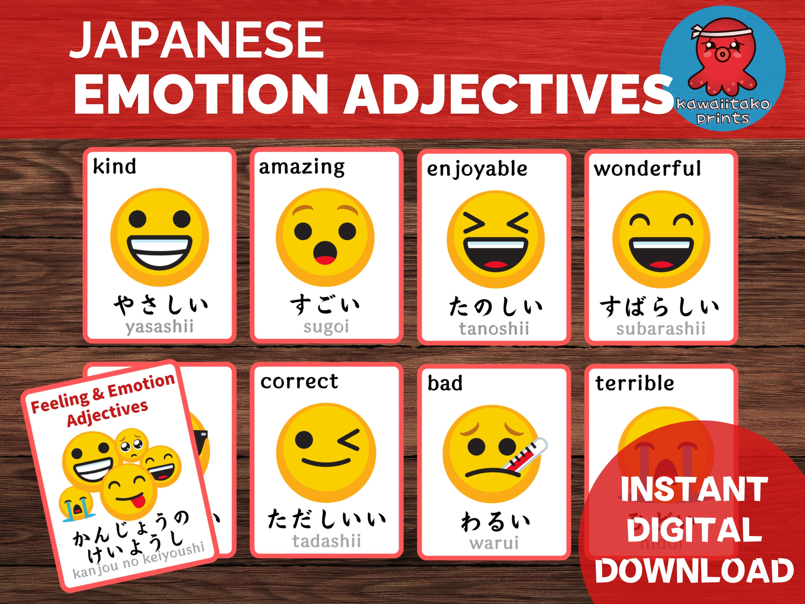 Tarjetas didácticas de adjetivos de sentimientos y emociones - Etsy España