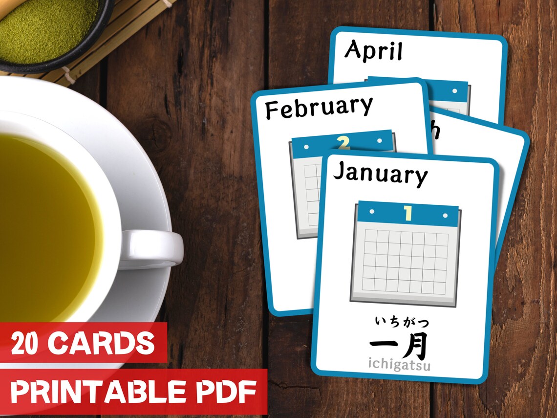 Japanese Kanji Months & Days of the Week Flashcards, Learn Japanese ...