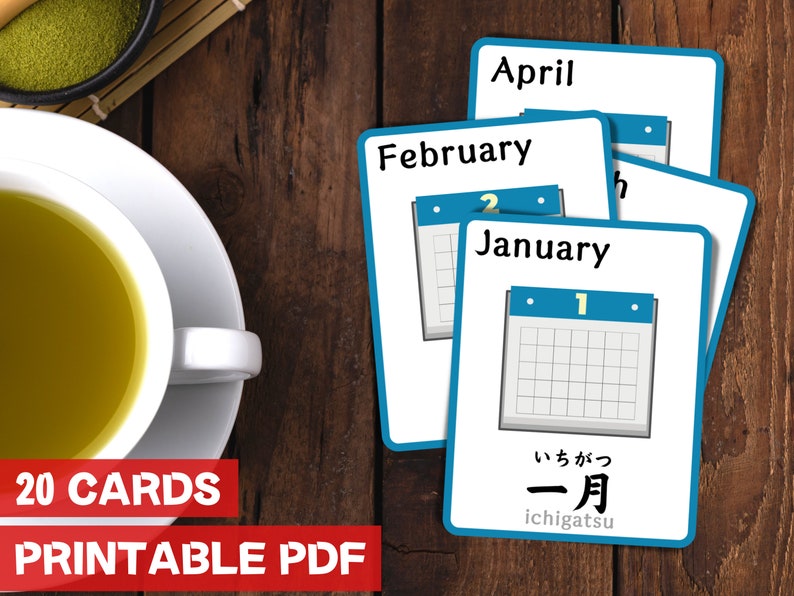 Japanese Kanji Months & Days of the Week Flashcards, Learn Japanese ...