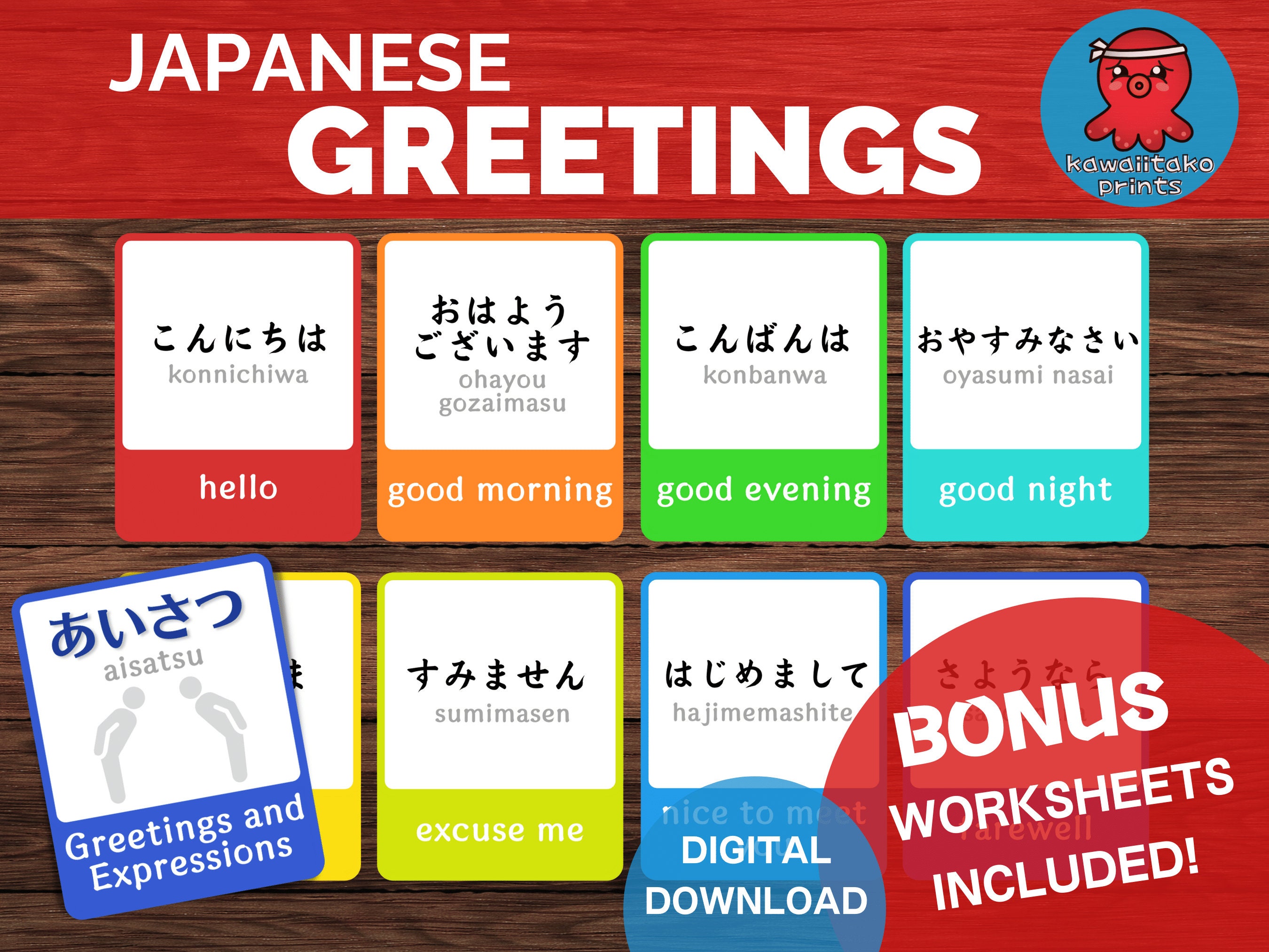 Japanese Greetings and Expressions Flashcards, Learn Japanese, Japan ...