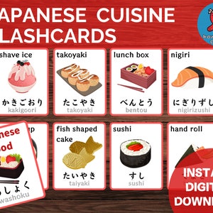 Japanese Food Flashcards Printable Cuisine Cards Instant | Etsy