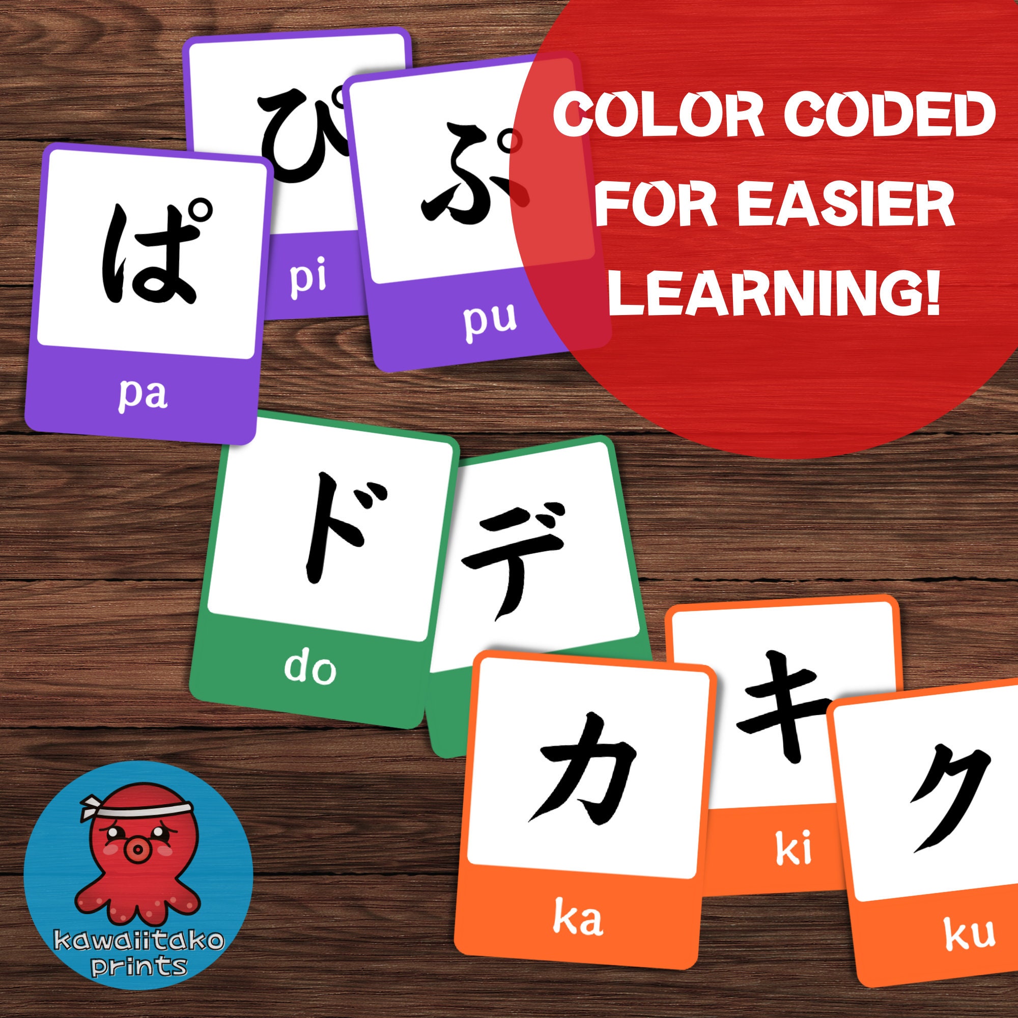 Japanese Hiragana Katakana Flashcards, Japanese Language Learning ...