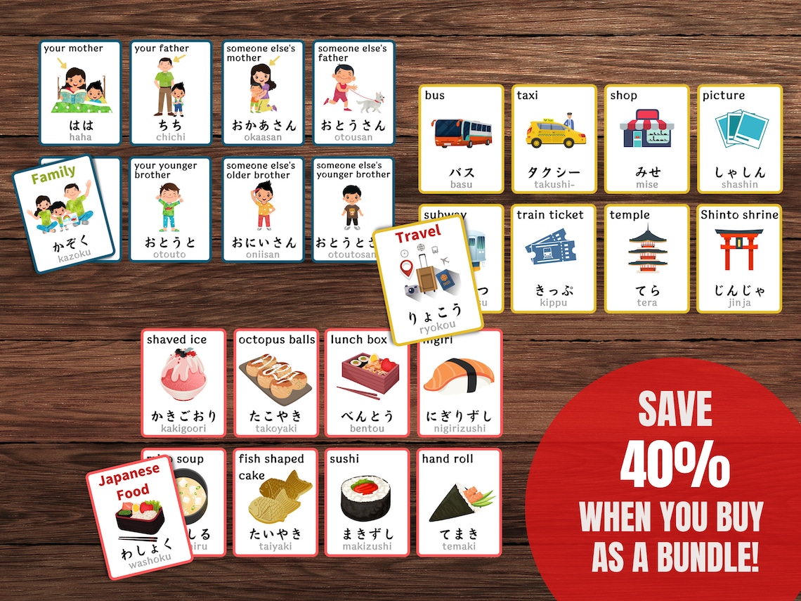 Japanese Flashcard Mega Bundle, Learn Japanese Words Starter Set, Japan ...