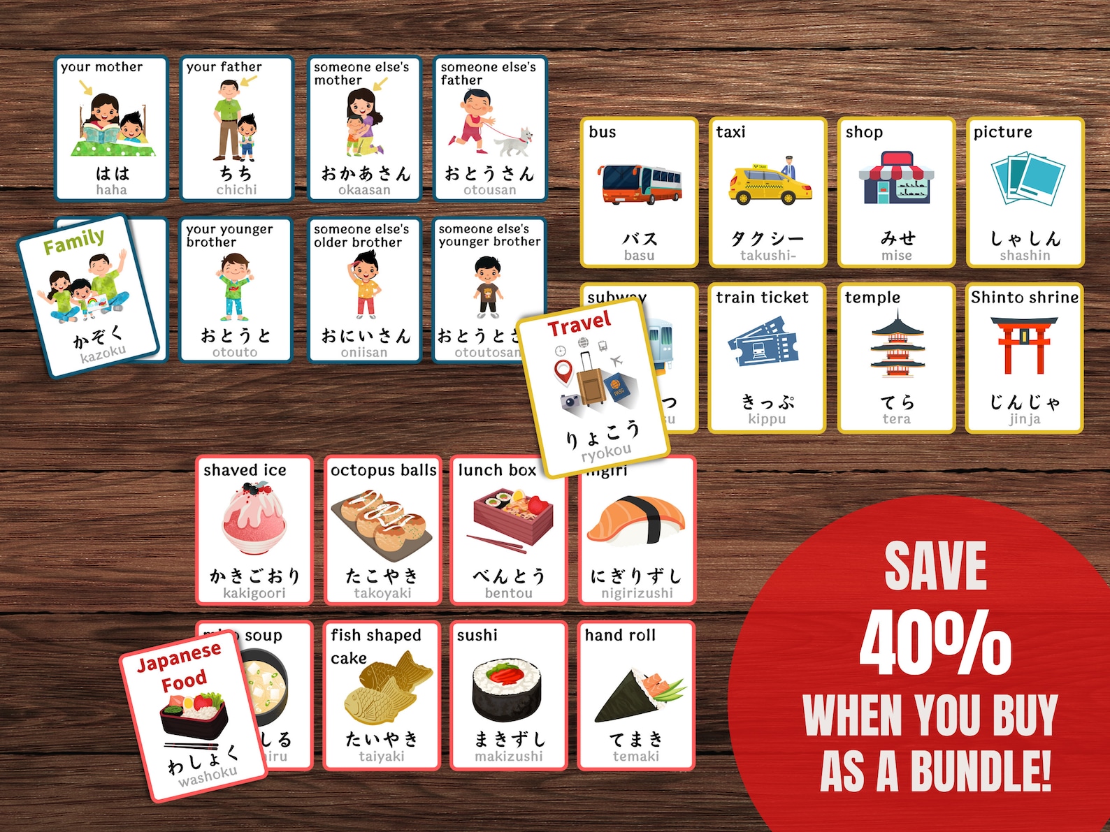 Japanese Flashcard Mega Bundle, Learn Japanese Words Starter Set, Japan ...