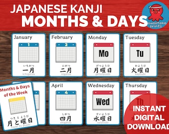 Japanese Days of the Week Flash Cards- Printable PDF - Etsy