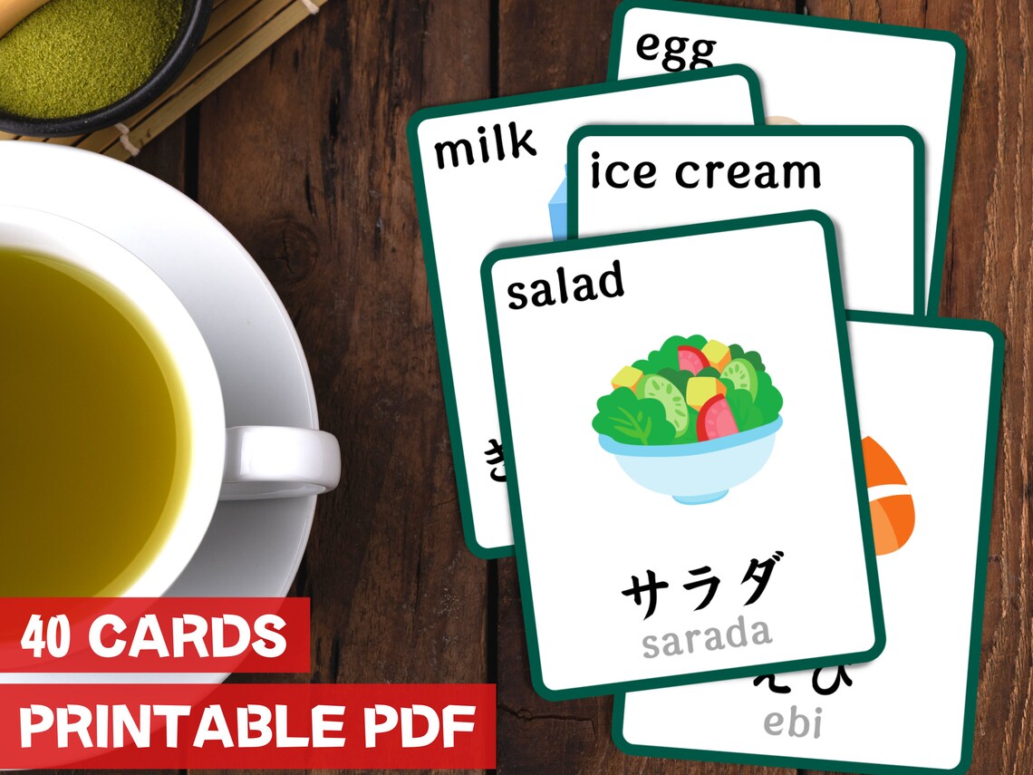 Japanese Food and Drink Flashcards, Japanese Printable Cards, Japanese ...