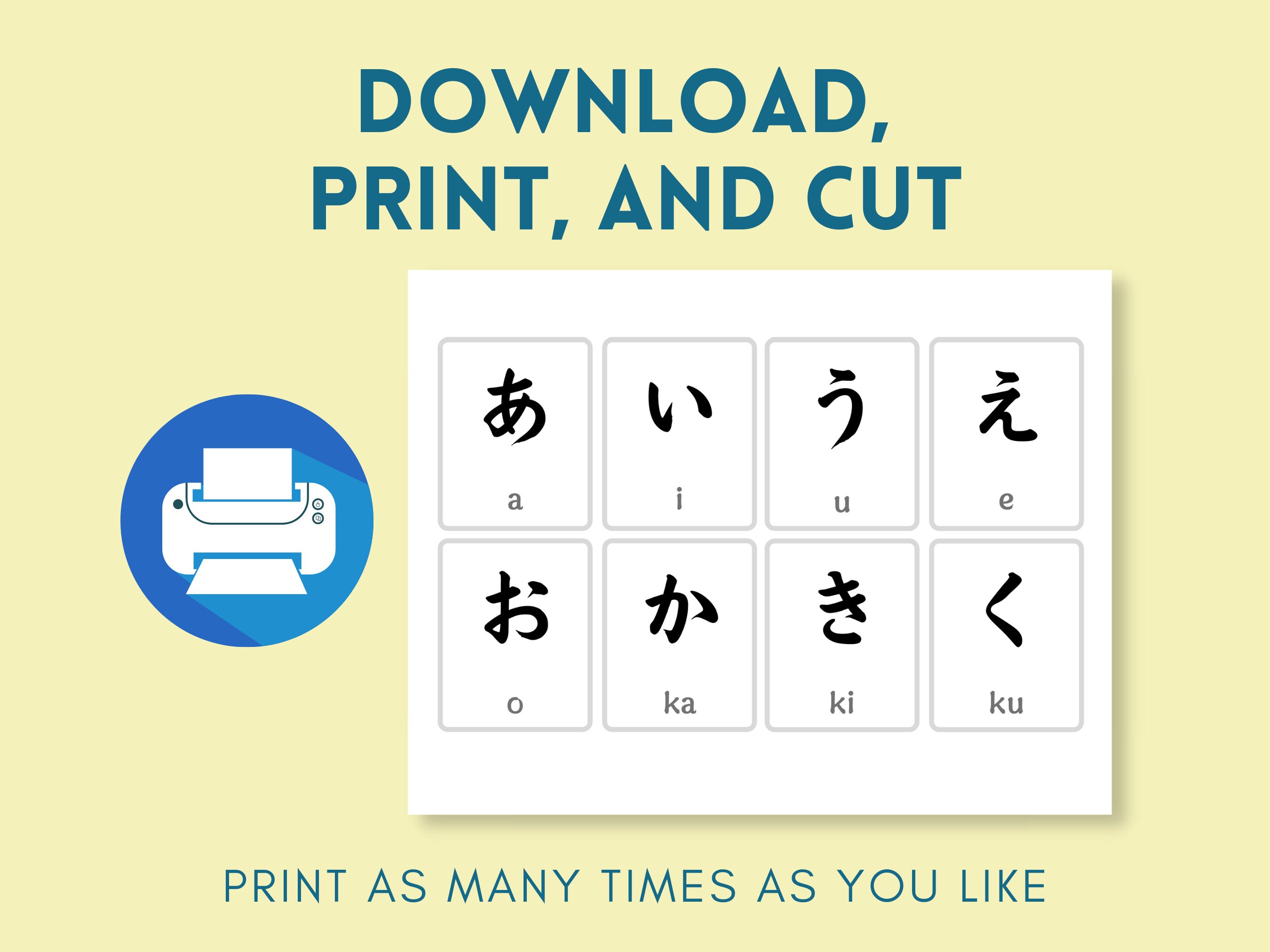 Japanese Hiragana Flashcards, Japanese Language Learning Printable ...