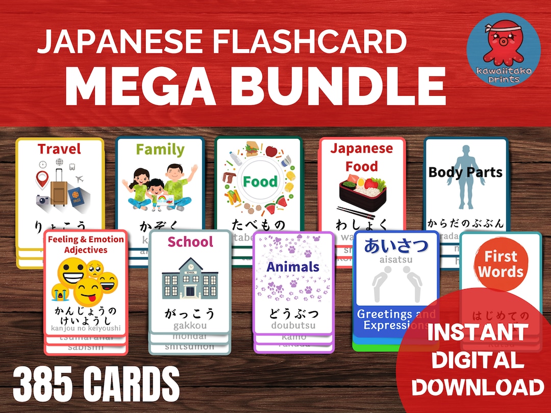 Japanese Flashcard Mega Bundle, Learn Japanese Words Starter Set, Japan ...