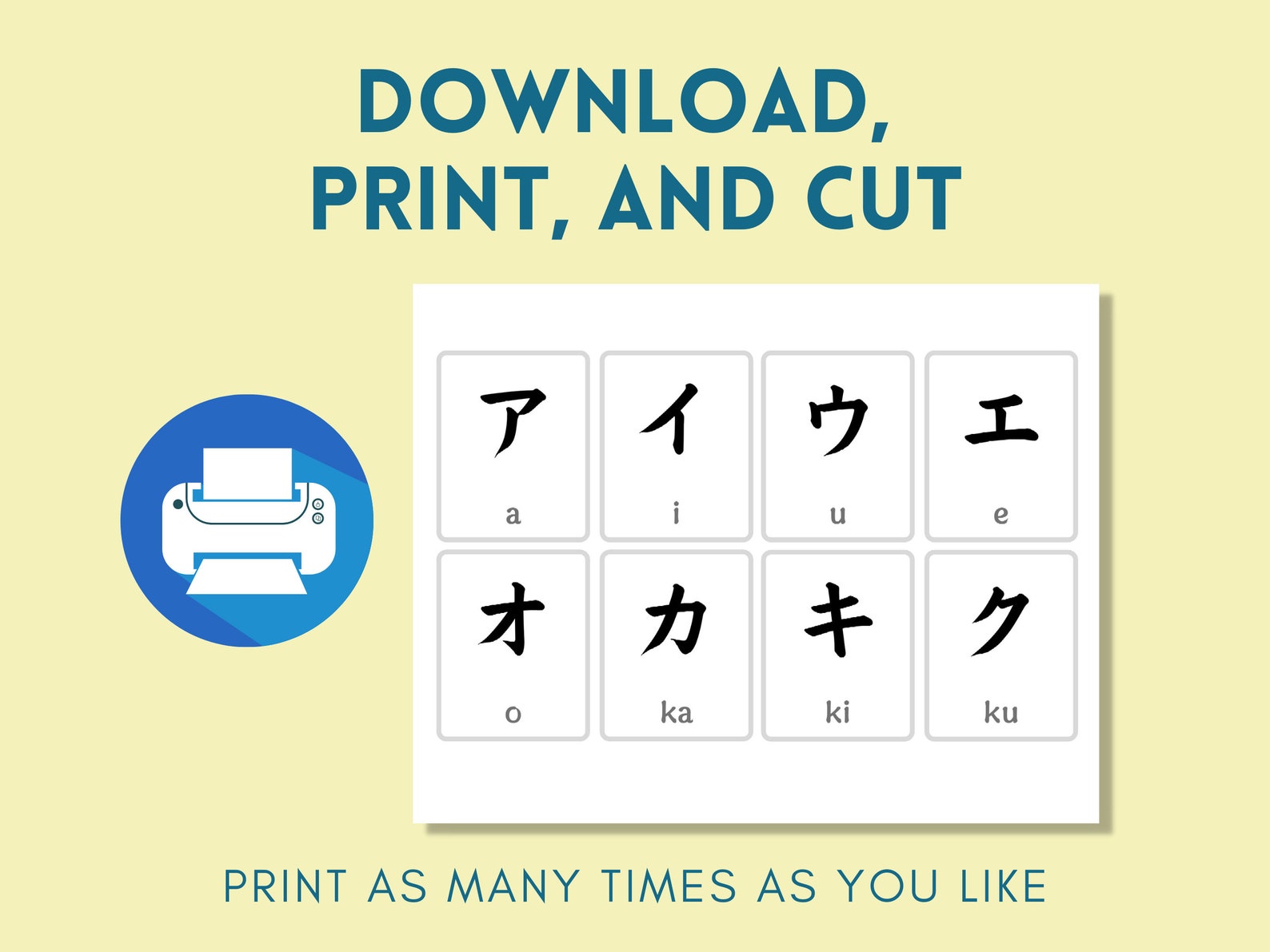 Japanese Katakana Flashcards, Japanese Language Learning Printable ...