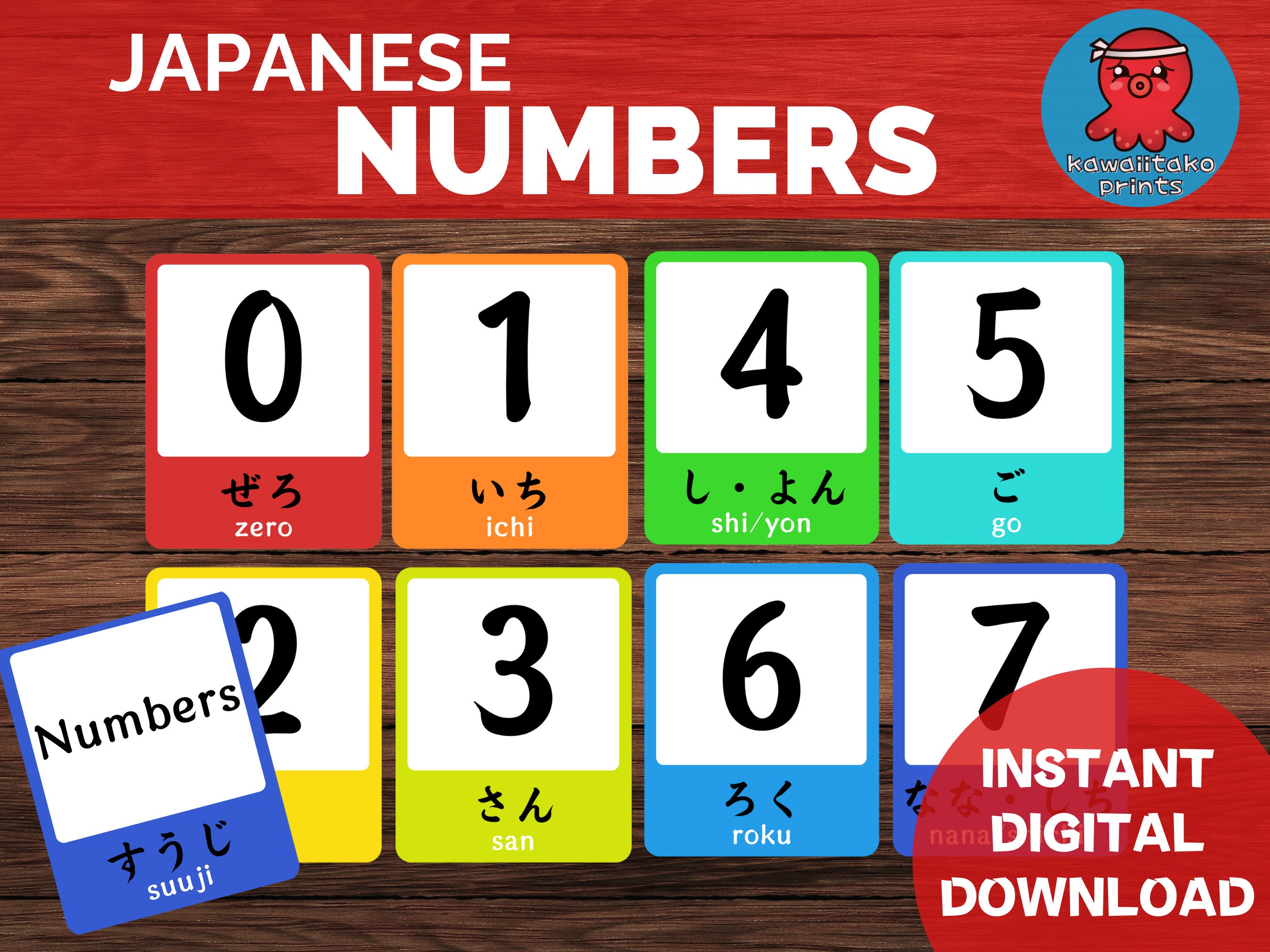 Japanese Number Flashcards, Printable PDF Cards, Instant Download Cards ...
