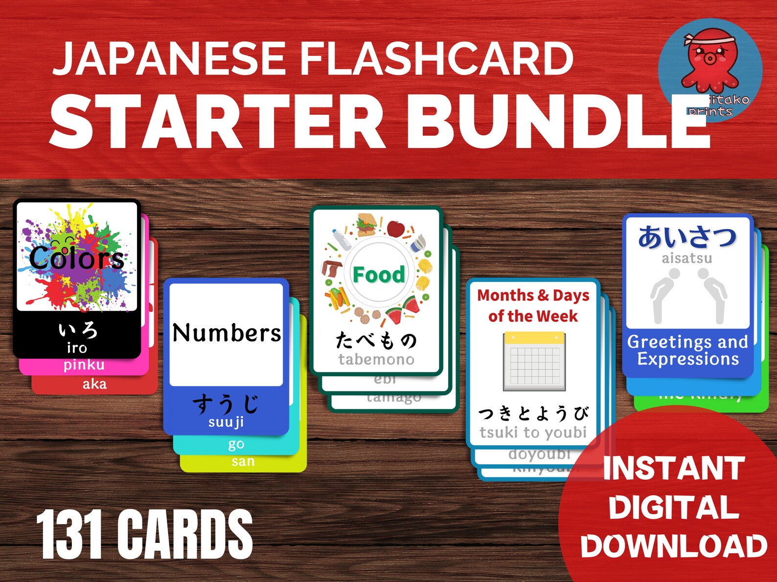Beginner Japanese Flashcard Set, Learn Japanese Starter Bundle ...