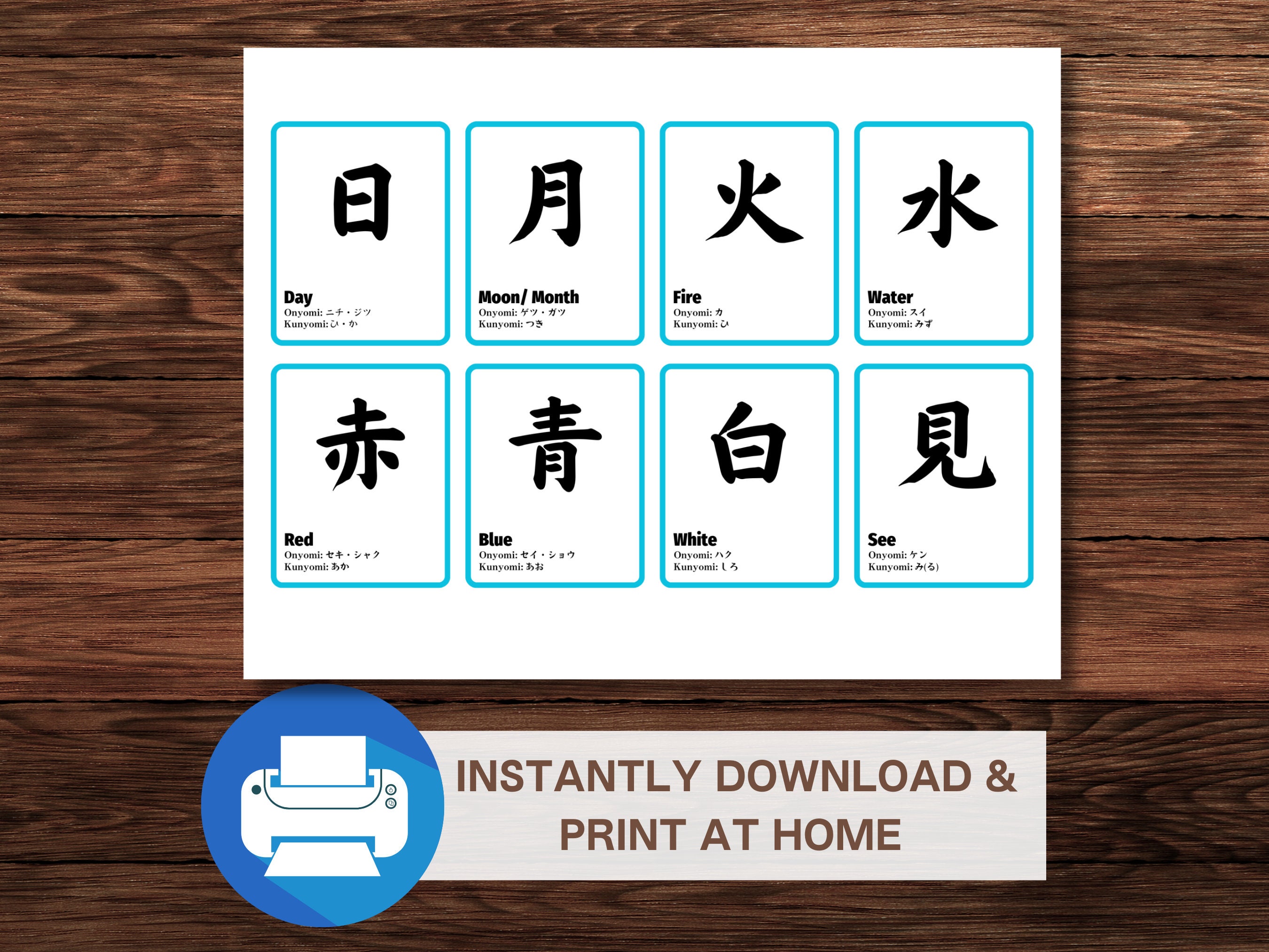 Japanese Kanji Grade 1 Flashcards, First 80 Characters Cards Printable ...