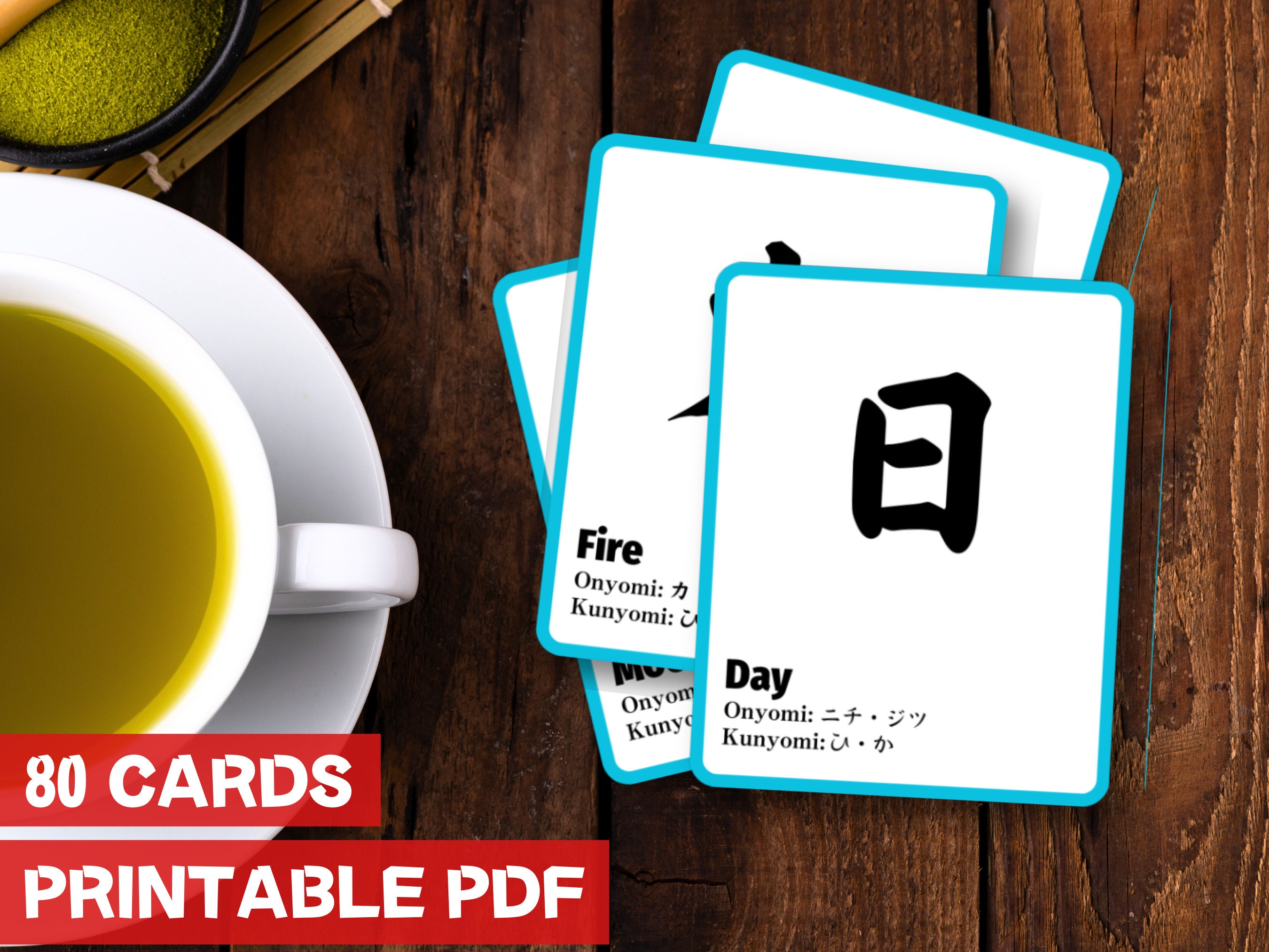 Japanese Kanji Grade 1 Flashcards, First 80 Characters Cards Printable ...