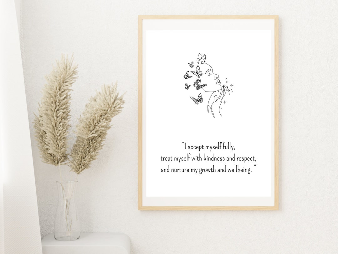 Póster de amor propio Arte mural digital Pensamiento positivo Blanco y ...