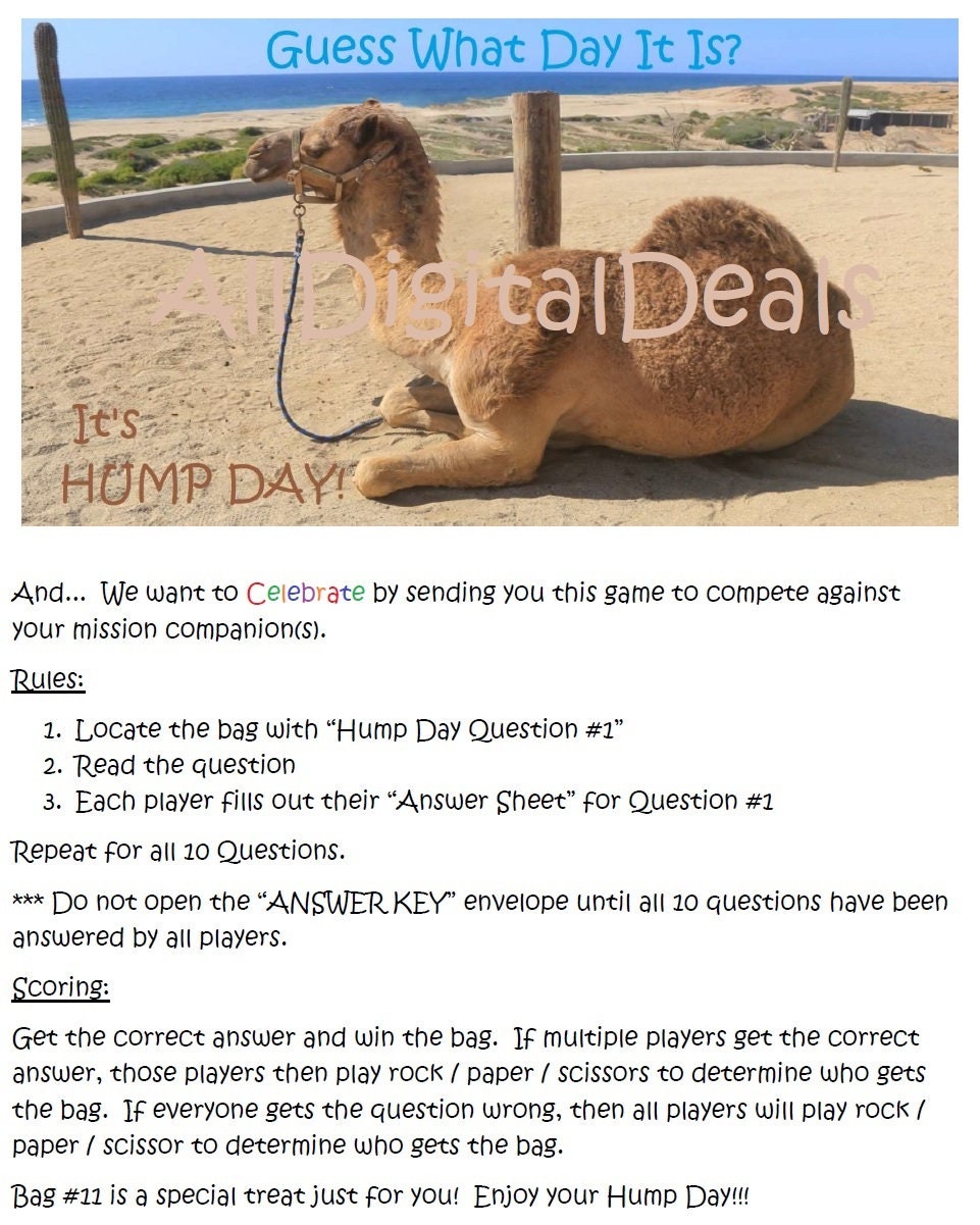 Missionary Hump Day - Care Package Reference Tags & Game (rules ...