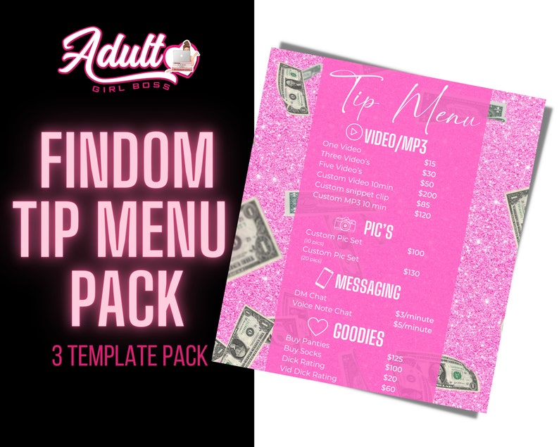 Onlyfans Tip Menu Video Menu Adult Content Creator Findom Fan Page Pricing Menu Template Black ...