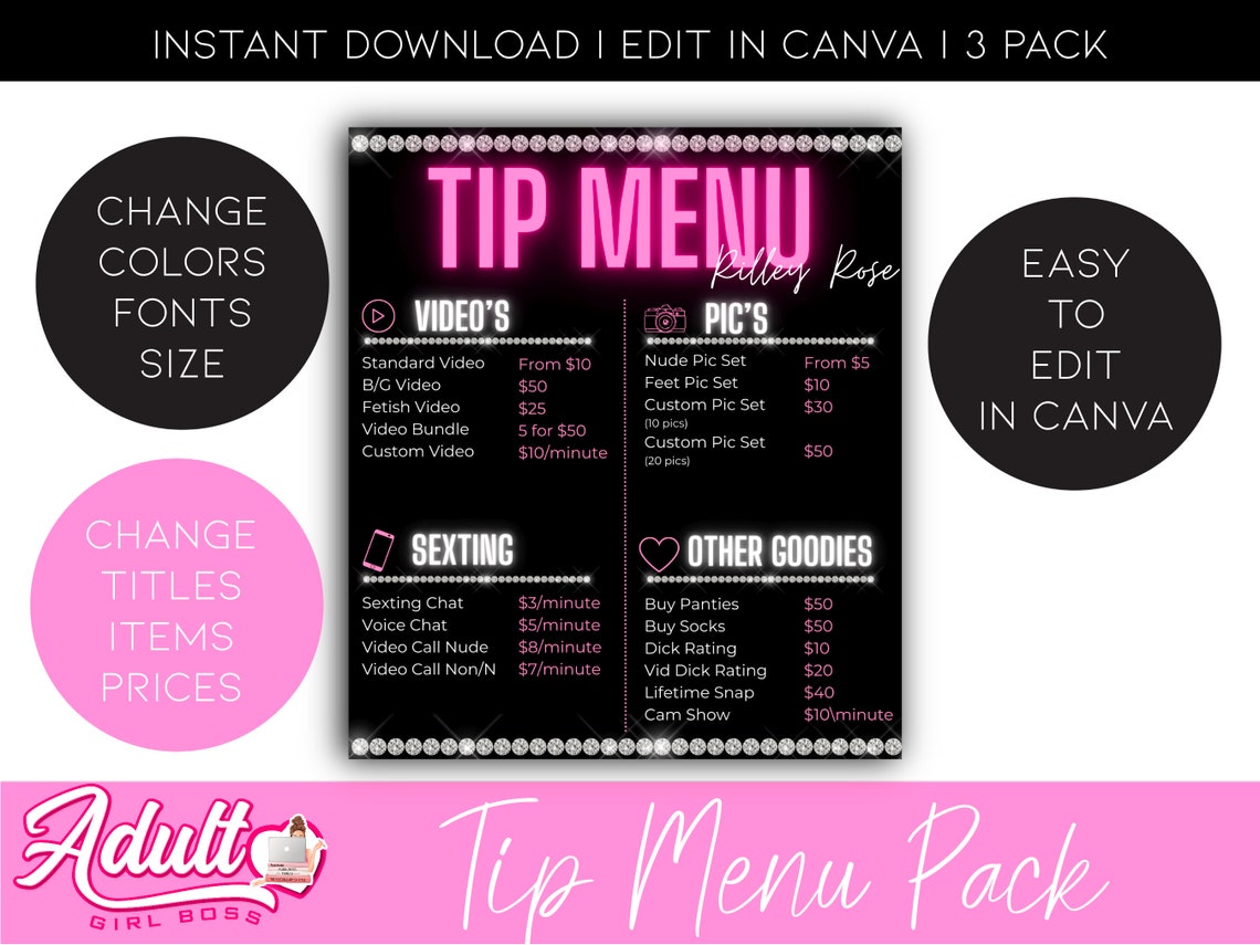Onlyfans & Fansly Tip Menu Template for Adult Content Creators ...
