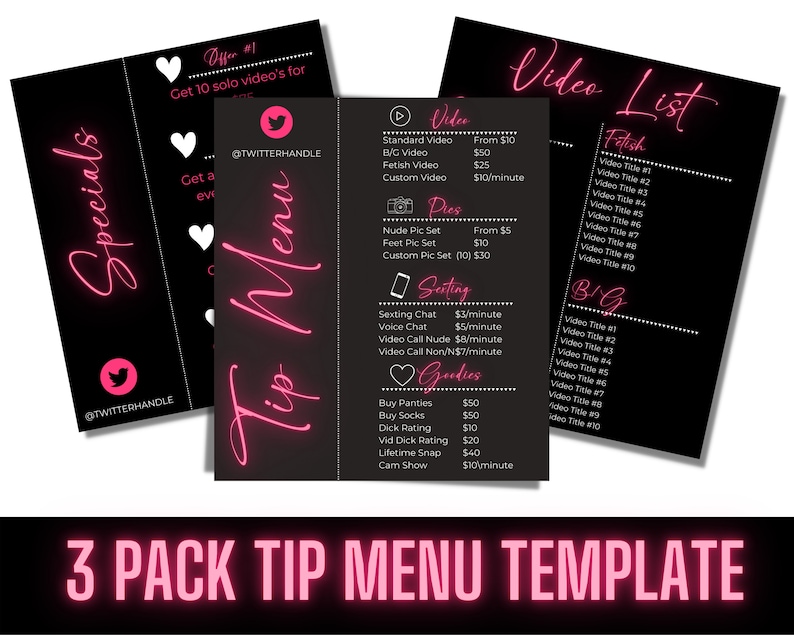 Custom Onlyfans Tip Menu Template Perfect for Adult Content Creators Fansly, Loyalfans, and More ...