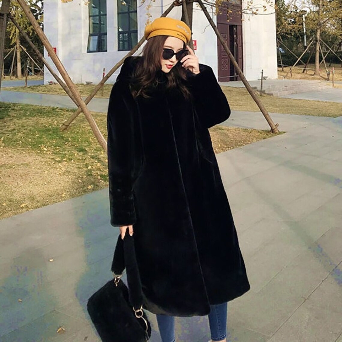 Winter Women Faux Rabbit Fur Coat Luxury Long Fur Coat Hooded Overcoat ...