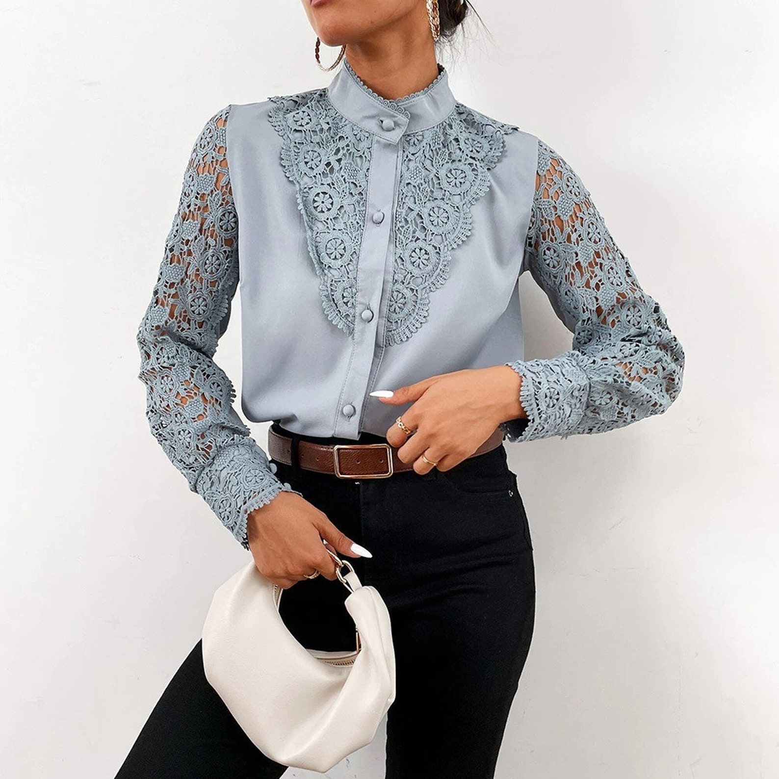 Lace Long Sleeve Blouse for Womenfashion Women Tops and Blouse Ladies ...