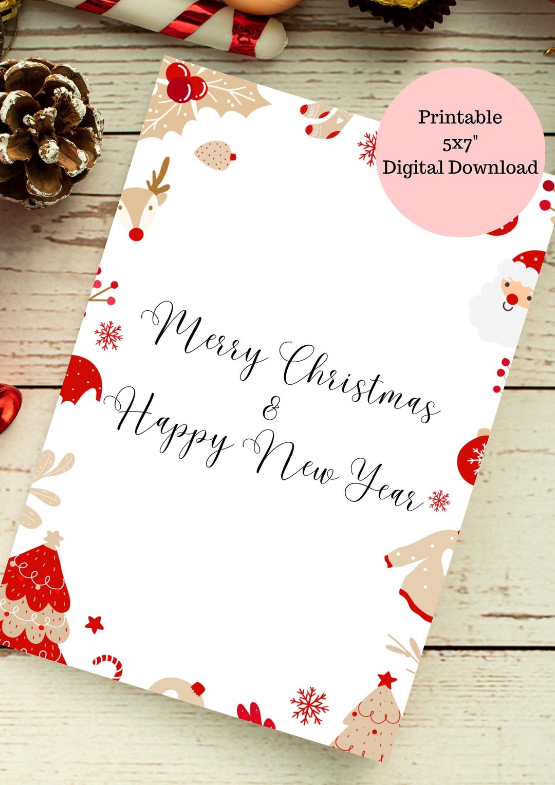 Printable Christmas Cards-5x7” Cards-downloadable Christmas Cards-merry ...