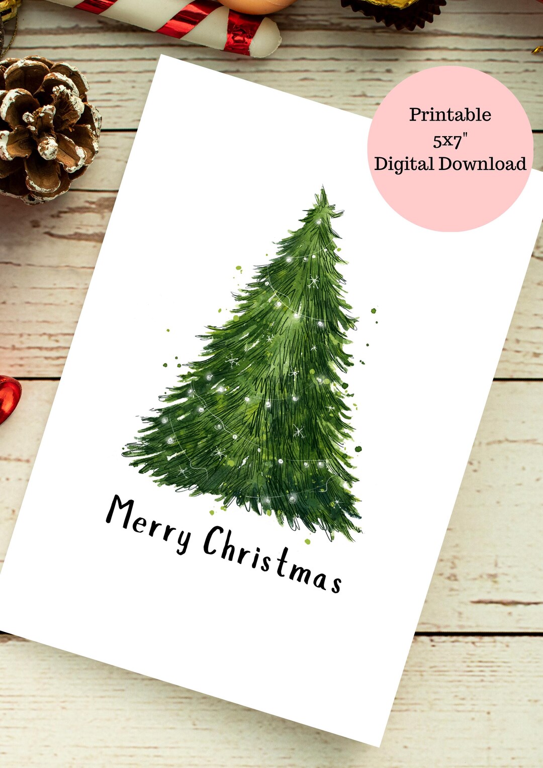 Printable Christmas Cards-5x7” Cards-downloadable Christmas Cards-merry ...
