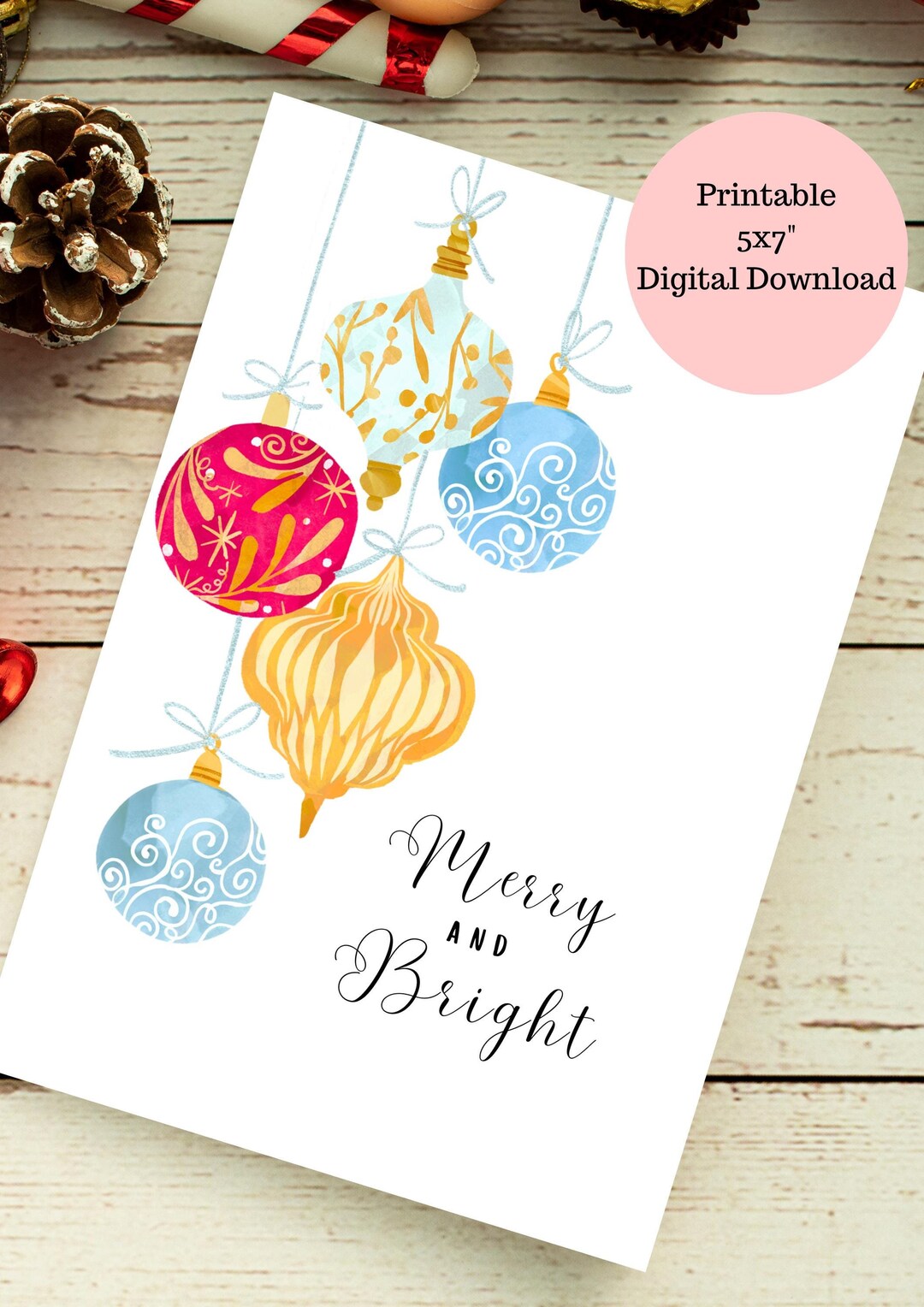Printable Christmas Cards-5x7” Cards-downloadable Christmas Cards-merry ...