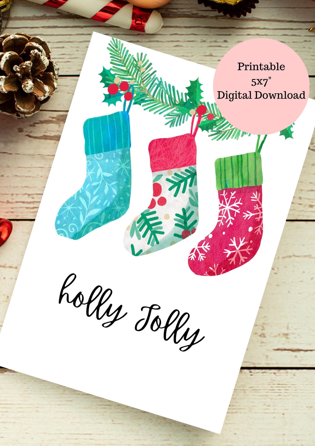 Printable Christmas Cards-5x7 Cards-downloadable Christmas Cards-merry ...