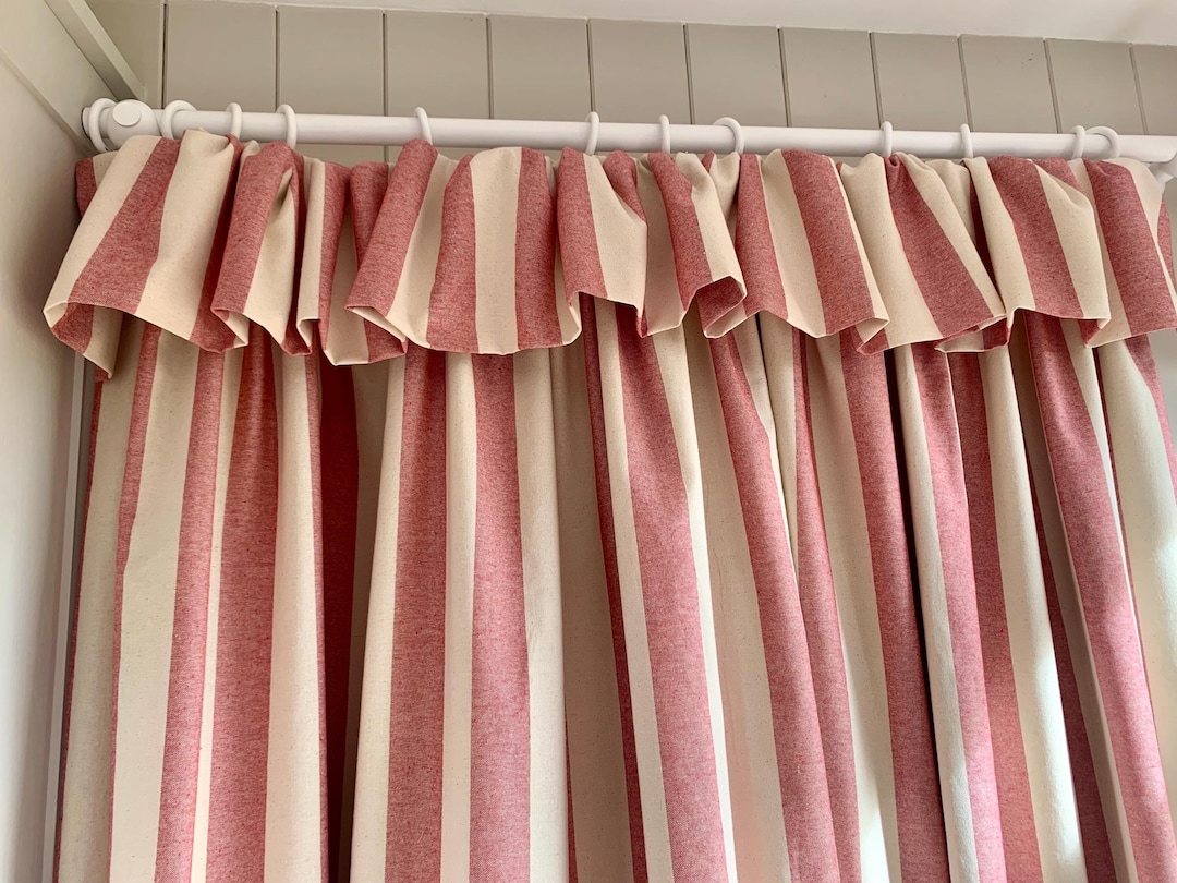 Luxury Handmade Stripe Curtains, Flop Over Top, Premium Linen Cotton ...