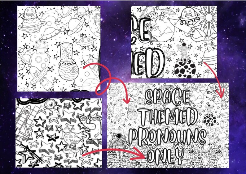 Space Themed Pronouns LGBTQIA A3 Printable Colouring Page, Coloring ...