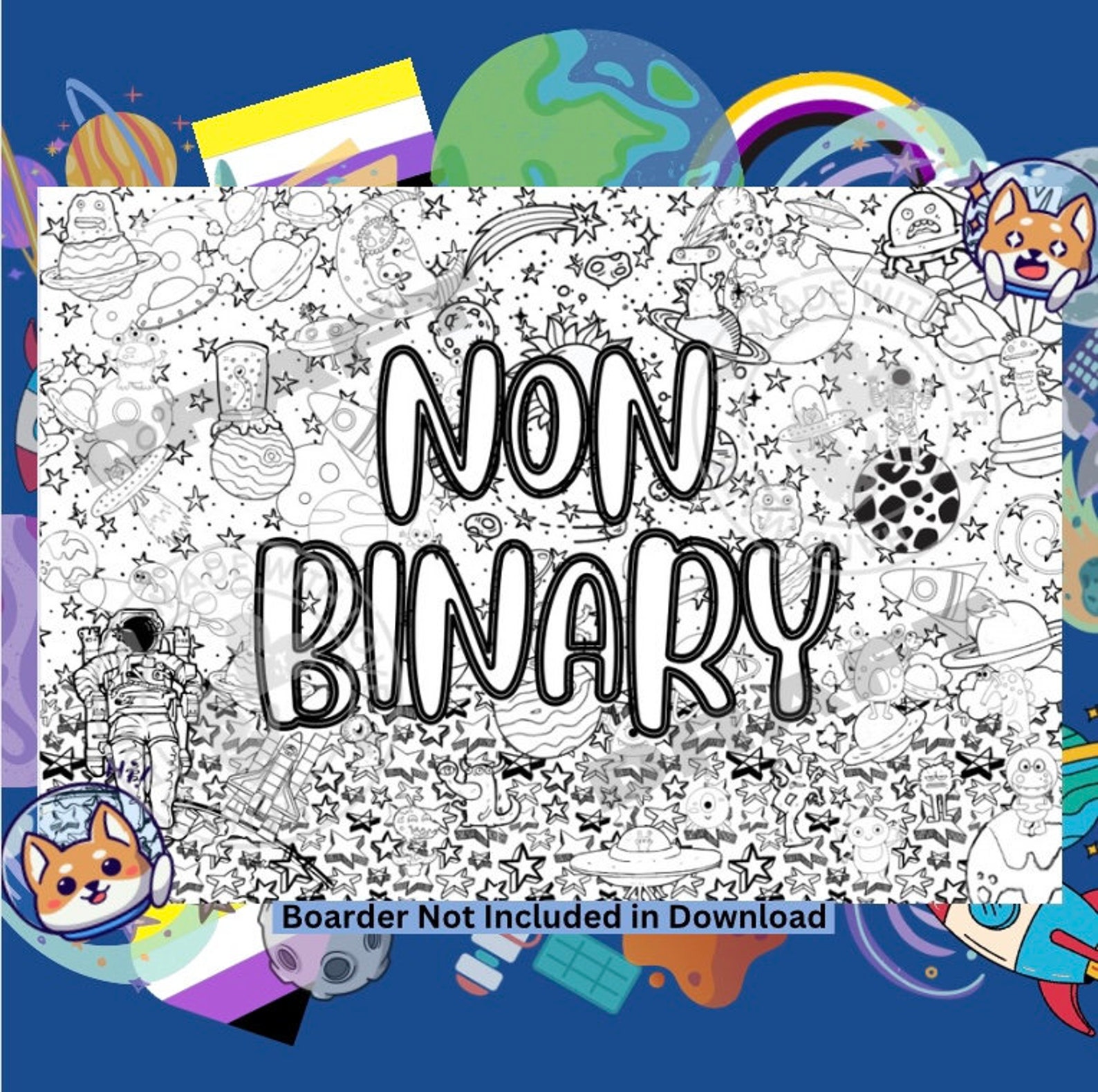 Non Binary Space Theme LGBTQIA A3 Printable Colouring Page, Coloring ...